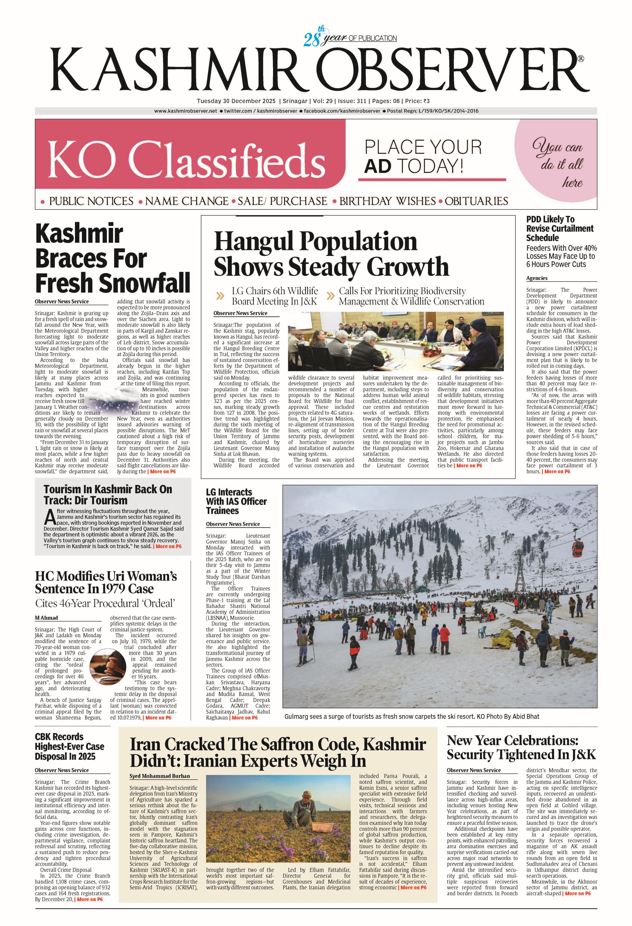 Kashmir Observer 30 Dec 2025 - Kashmir Observer - Daily Newspaper