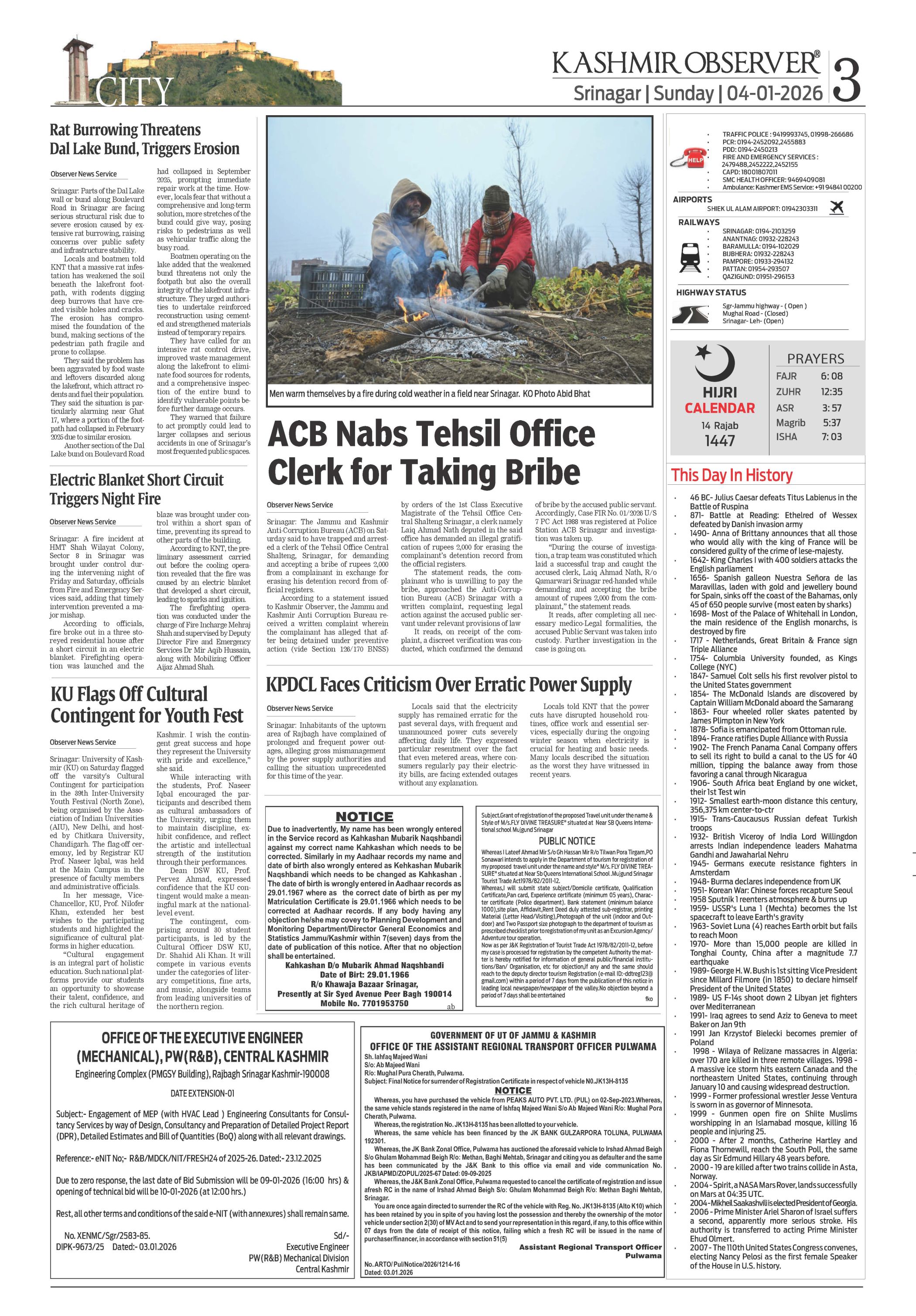 Kashmir Observer 04 Jan 2026 Page: 3 - Kashmir Observer - Daily Newspaper